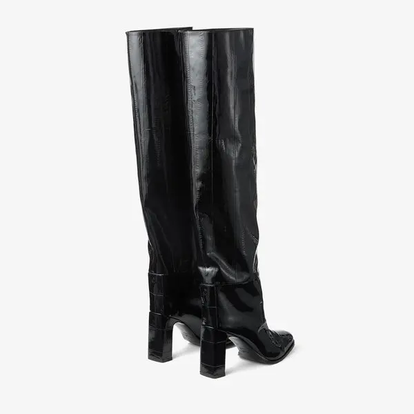 JIMMY CHOO Caly Over The Knee 85 Shiny Eel-embossed Leather Knee-high Boots