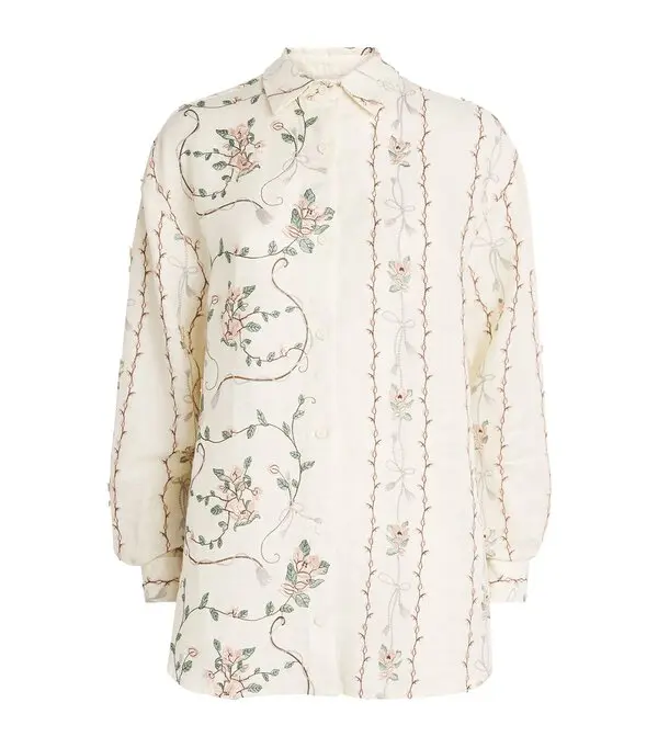 Agua Bendita Cecilia Navegante Embroidered Linen Shirt