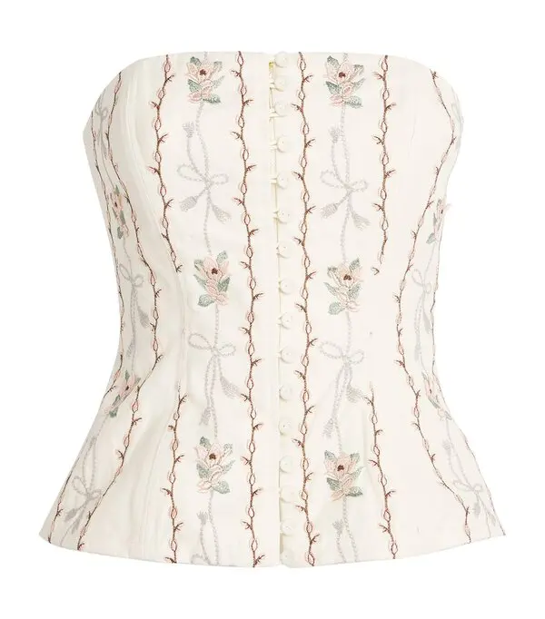 Agua Bendita Strapless Embroidered Linen Corset Top