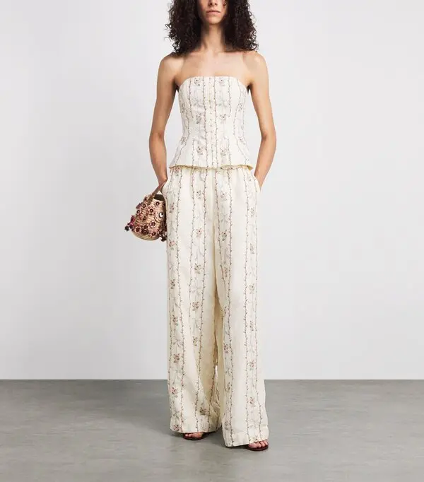 Agua Bendita Strapless Embroidered Linen Corset Top
