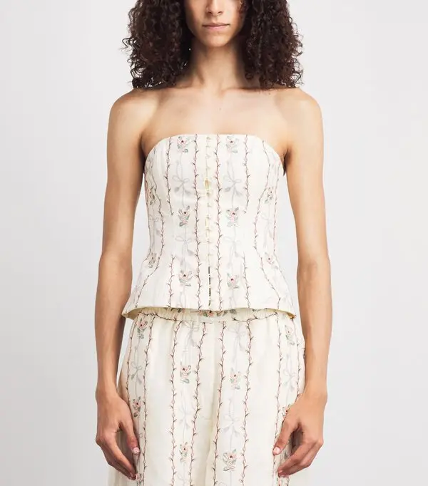 Agua Bendita Strapless Embroidered Linen Corset Top