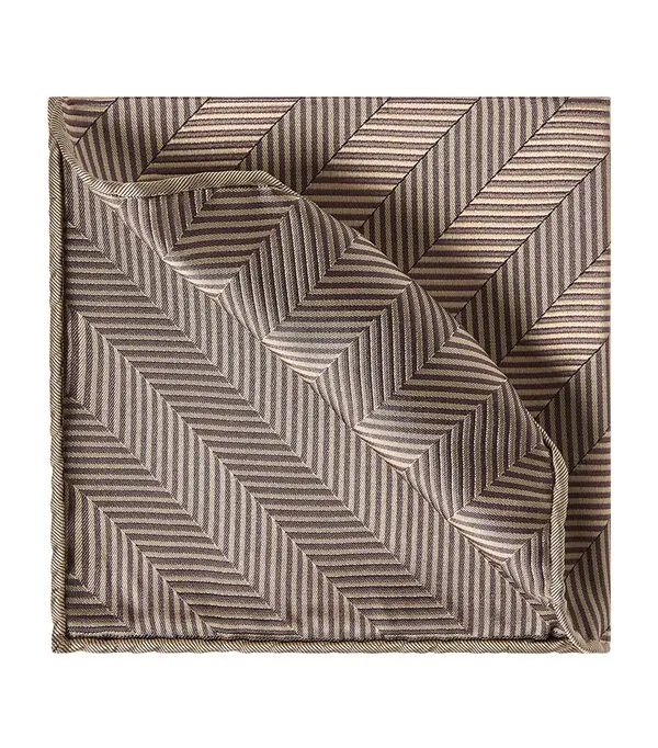 Brunello Cucinelli Silk Chevron Pocket Square - Black