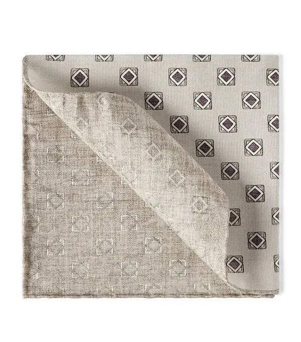 Brunello Cucinelli Silk Geometric Square Pocket Square - Blue