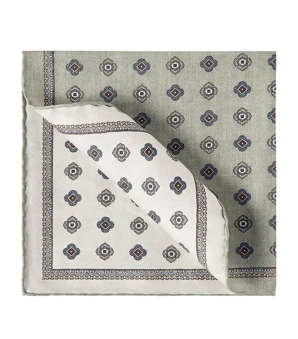Brunello Cucinelli Silk Medallion Pocket Square - Green