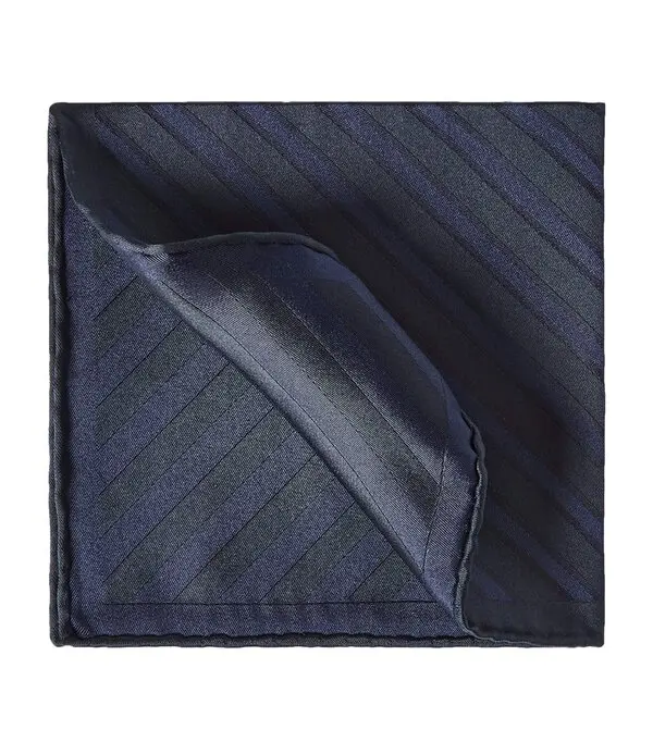 Brunello Cucinelli Silk Striped Pocket Square - Blue