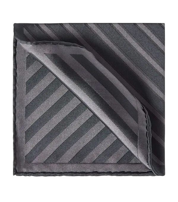 Brunello Cucinelli Silk Stripe Pocket Square - Grey