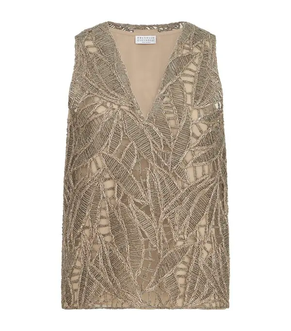 Brunello Cucinelli Embroidered Sleeveless Top