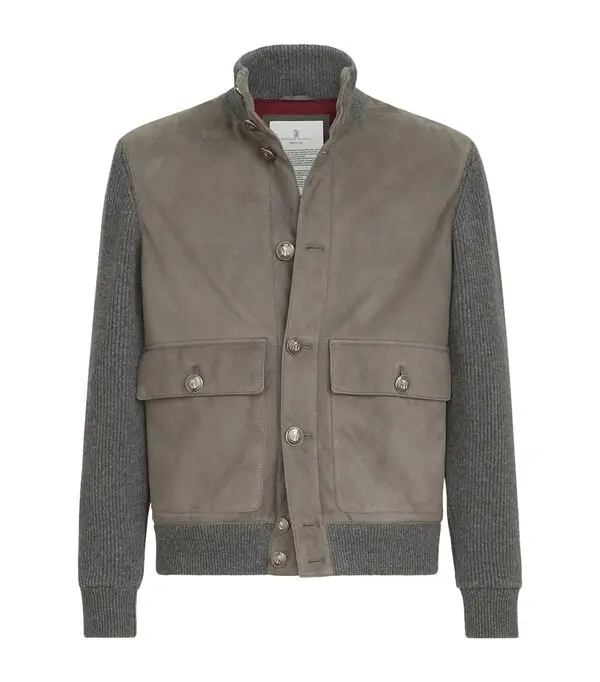 Brunello Cucinelli Cotton-suede Hybrid Bomber Jacket