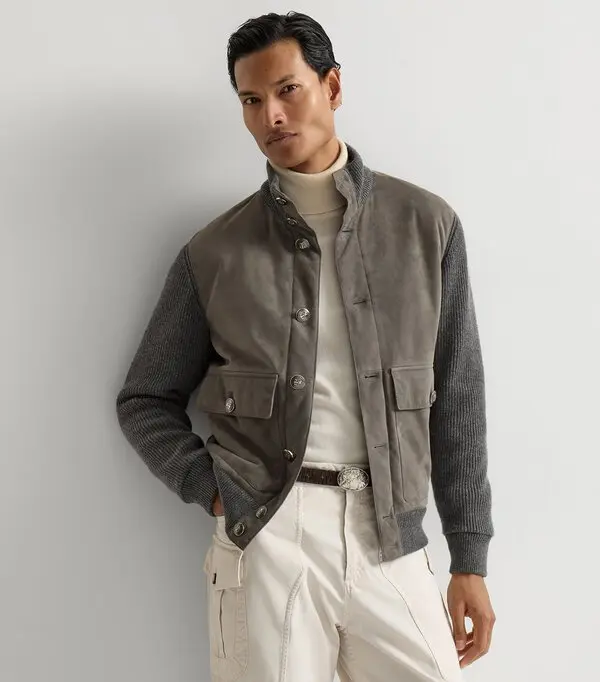 Brunello Cucinelli Cotton-suede Hybrid Bomber Jacket