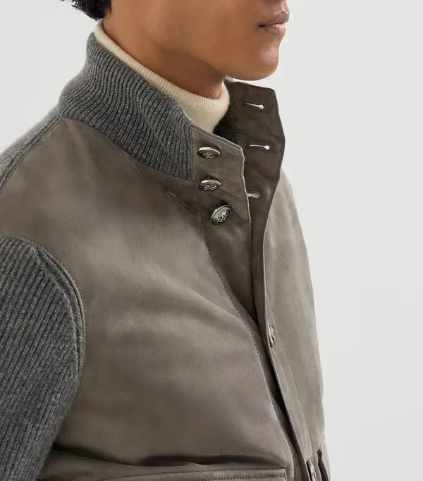 Brunello Cucinelli Cotton-suede Hybrid Bomber Jacket