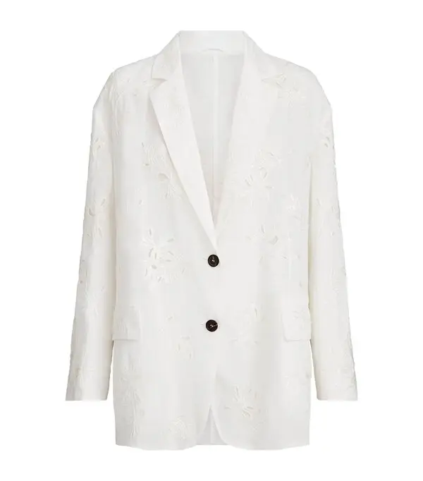 Brunello Cucinelli Cotton Organza Blazer With Monili Embellishment - White