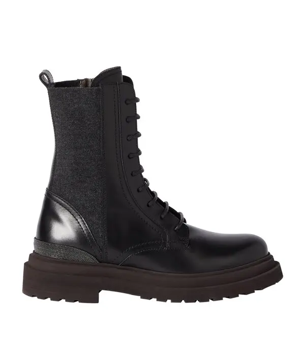 Brunello Cucinelli Leather Monili Ankle Boots - Black
