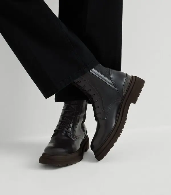 Brunello Cucinelli Leather Monili Ankle Boots