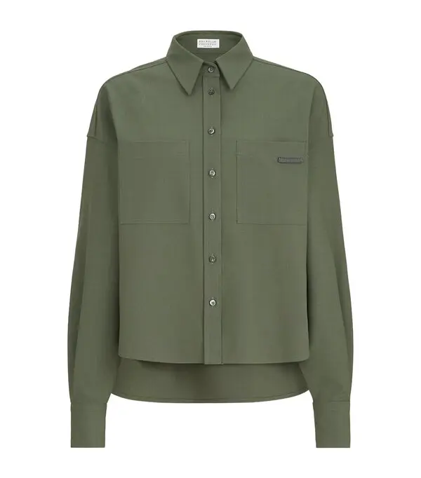 Brunello Cucinelli Virgin Wool-blend Monili-tab Shirt