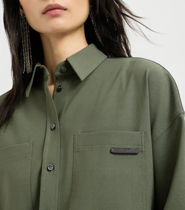 Brunello Cucinelli Virgin Wool-blend Monili-tab Shirt