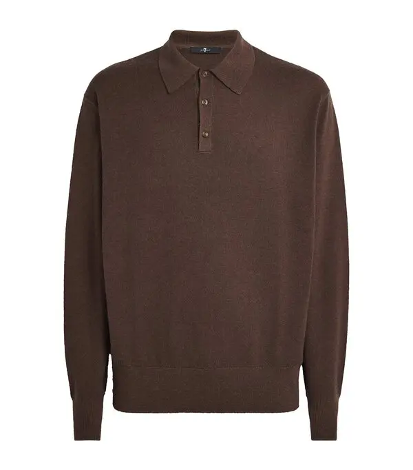 7 For All Mankind Wool-cashmere Long-sleeve Polo Shirt