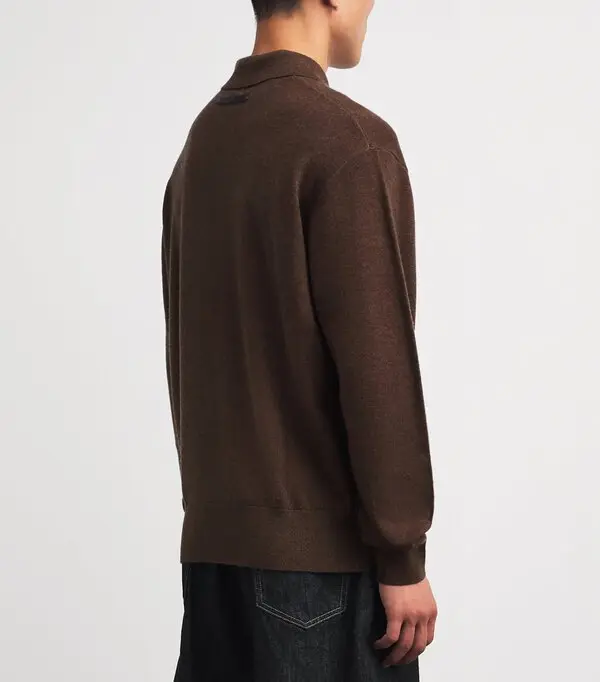 7 For All Mankind Wool-cashmere Long-sleeve Polo Shirt