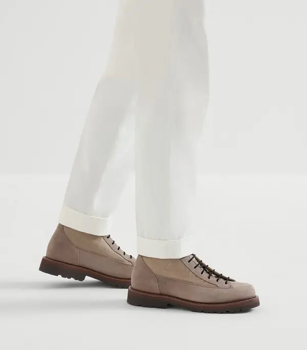 Brunello Cucinelli Suede And Technical Fabric Lace-up Ankle Boots - Grey