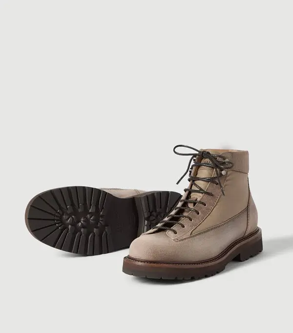 Brunello Cucinelli Suede And Technical Fabric Lace-up Ankle Boots - Grey