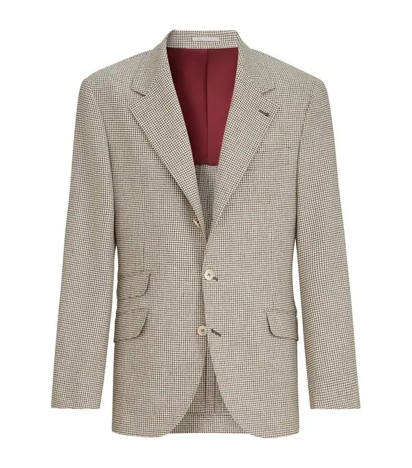 Brunello Cucinelli Wool-silk Houndstooth Deconstructed Cavallo Blazer