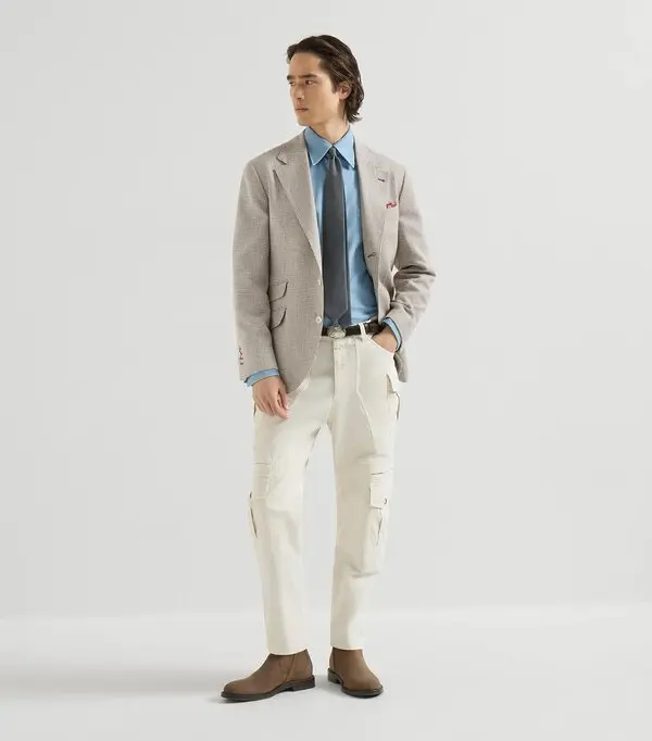 Brunello Cucinelli Wool-silk Houndstooth Deconstructed Cavallo Blazer