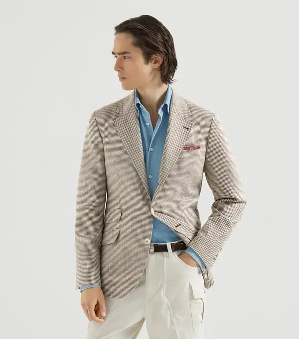 Brunello Cucinelli Wool-silk Houndstooth Deconstructed Cavallo Blazer