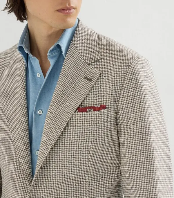 Brunello Cucinelli Wool-silk Houndstooth Deconstructed Cavallo Blazer