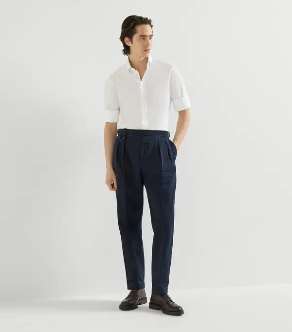 Brunello Cucinelli Cotton Chevron Double-pleated Trousers