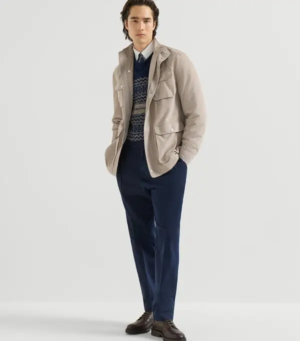 Brunello Cucinelli Cotton Chevron Double-pleated Trousers