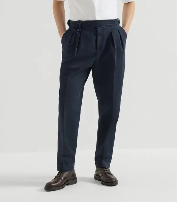 Brunello Cucinelli Cotton Chevron Double-pleated Trousers