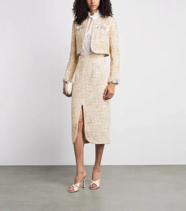 Safiyaa Tweed Embellished Soraya Cropped Jacket