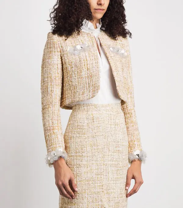Safiyaa Tweed Embellished Soraya Cropped Jacket