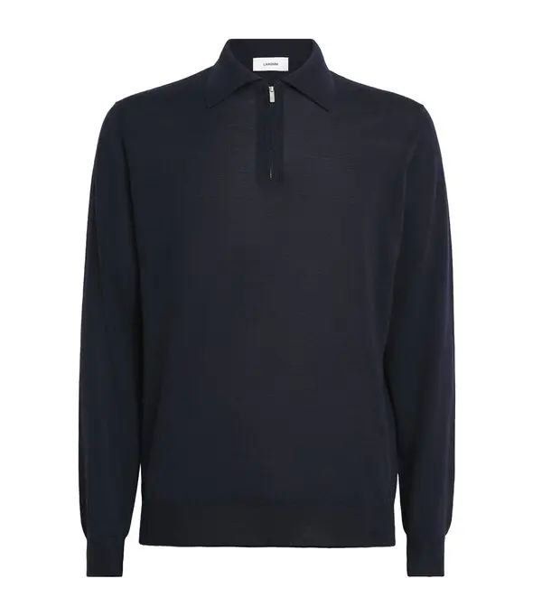LARDINI Wool-silk-cashmere Quarter-zip Polo Sweater
