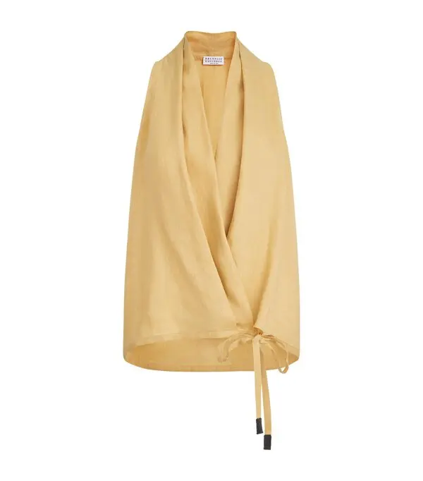 Brunello Cucinelli Linen Wrap Sleeveless Top