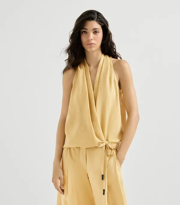 Brunello Cucinelli Linen Wrap Sleeveless Top