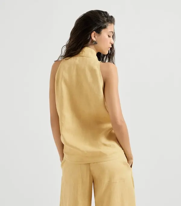 Brunello Cucinelli Linen Wrap Sleeveless Top
