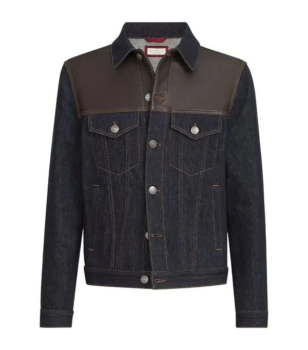 Brunello Cucinelli Leather-trim Denim Jacket