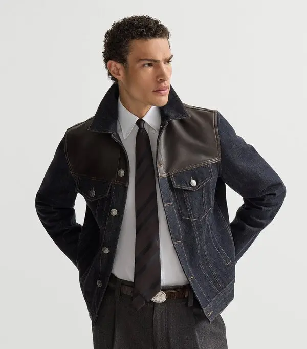 Brunello Cucinelli Leather-trim Denim Jacket