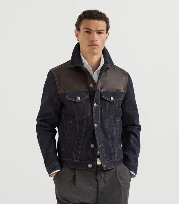Brunello Cucinelli Leather-trim Denim Jacket