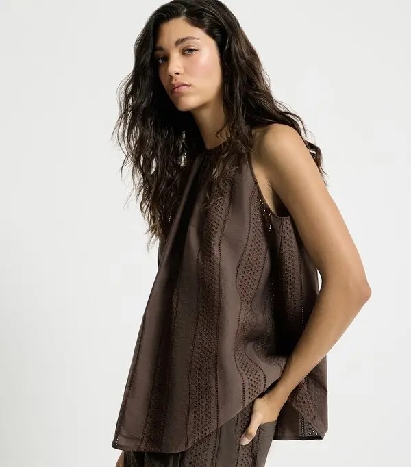 Brunello Cucinelli Techno-cotton Poplin Sleeveless Top