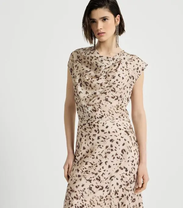 Brunello Cucinelli Silk Pongee Lynx Print Maxi Dress