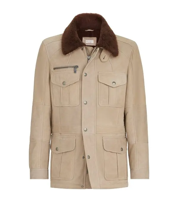 Brunello Cucinelli Waxed Shearling Safari Jacket