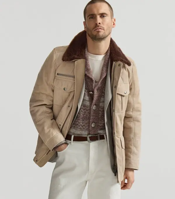 Brunello Cucinelli Waxed Shearling Safari Jacket