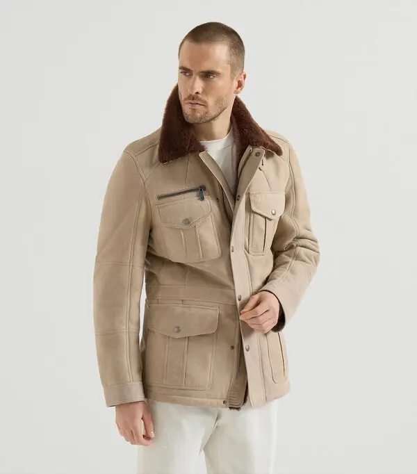 Brunello Cucinelli Waxed Shearling Safari Jacket