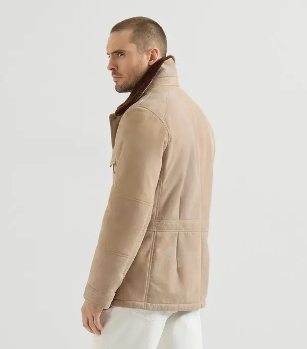 Brunello Cucinelli Waxed Shearling Safari Jacket