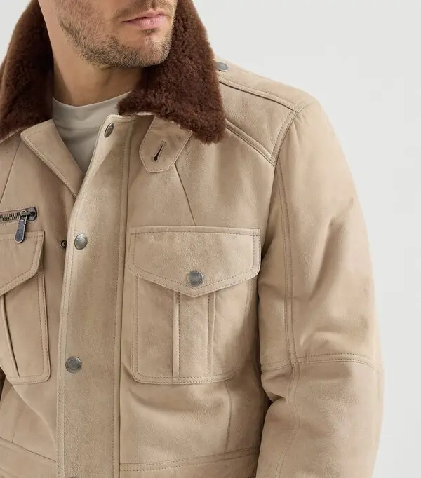 Brunello Cucinelli Waxed Shearling Safari Jacket