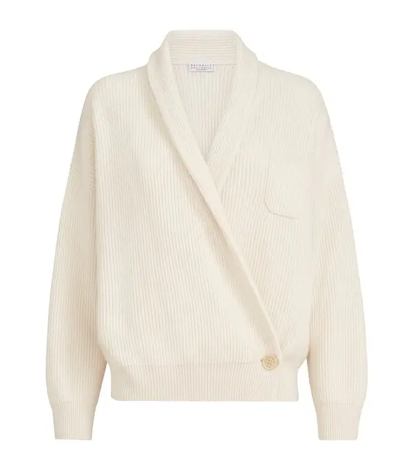 Brunello Cucinelli Cashmere English Rib Asymmetric Cardigan