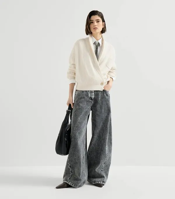 Brunello Cucinelli Cashmere English Rib Asymmetric Cardigan