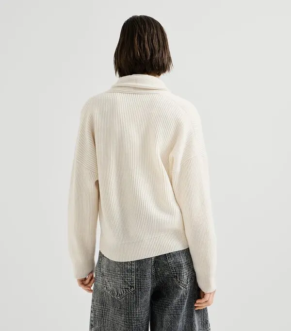 Brunello Cucinelli Cashmere English Rib Asymmetric Cardigan