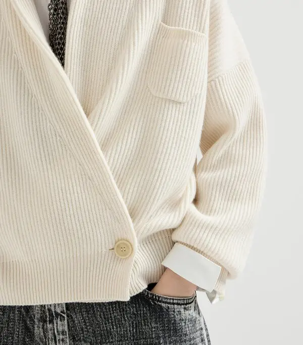 Brunello Cucinelli Cashmere English Rib Asymmetric Cardigan